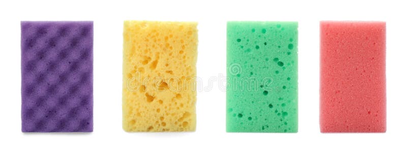 Set with Cleaning Sponges on White Background, Top View. Banner Design ...