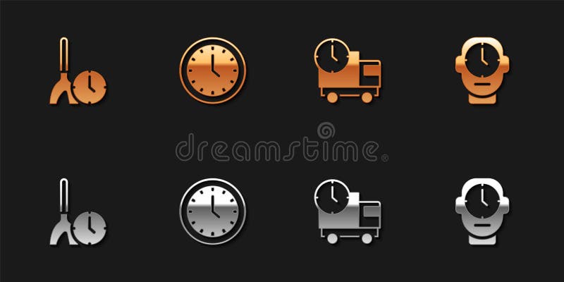 Set Cleaning Time, Clock, Delivery Truck and and Icon. Vector Stock ...
