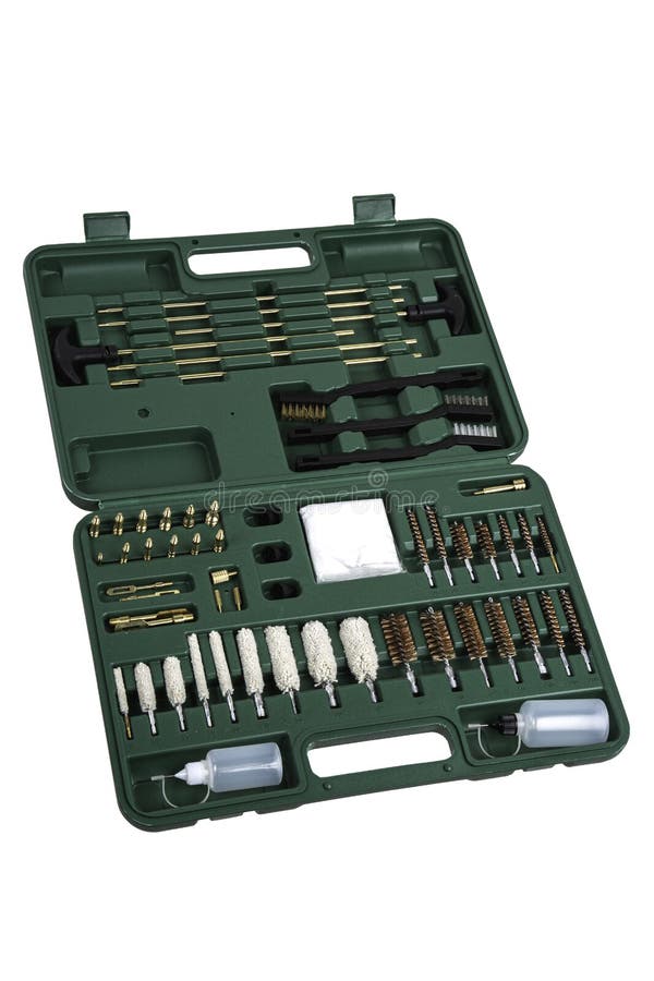 A Set for Cleaning Weapons in a Green Case Isolate on a White Back ...