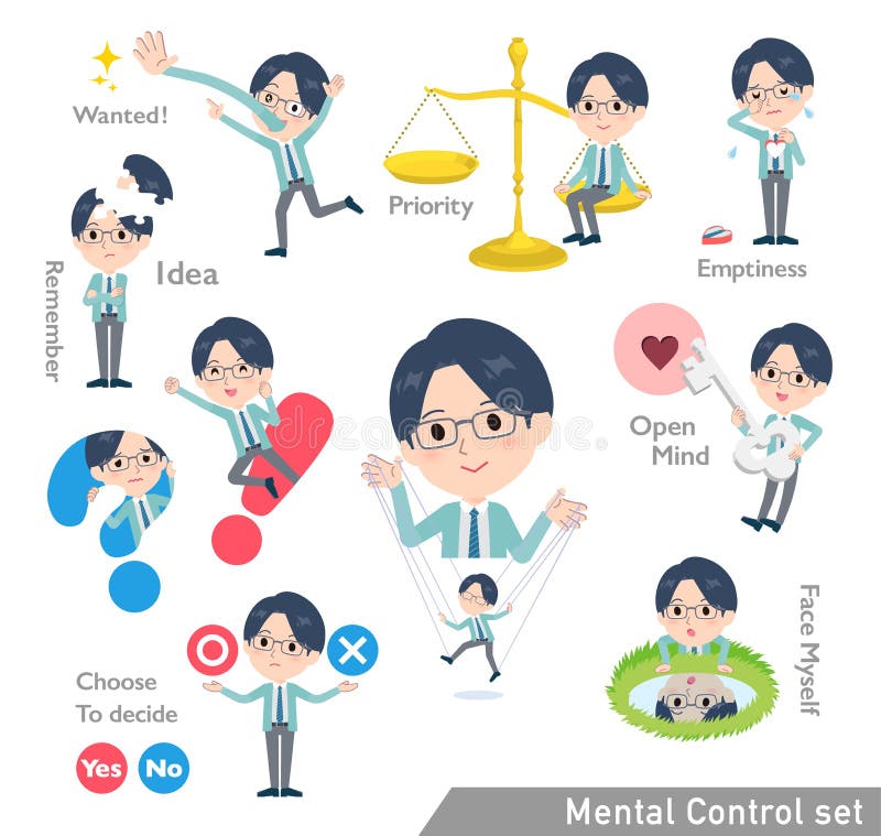 A Set of Clerk Man with Mental Control Stock Vector - Illustration of ...