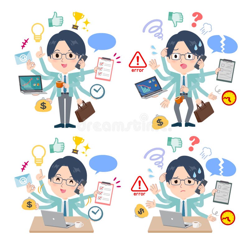 A Set of Clerk Man Who Perform Multitasking in the Office Stock Vector ...
