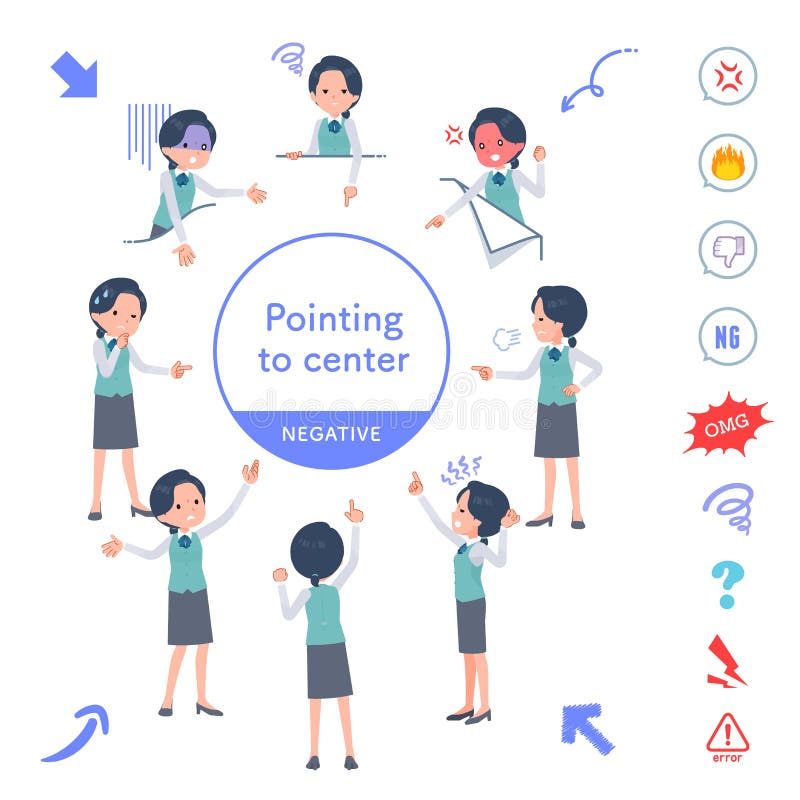 A Set of Clerk Woman Pointing in Different Directions Stock Vector ...