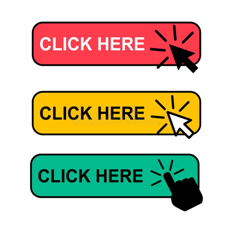 Set of Click Here Web Button, Internet Flat Pointer Design, Press Link ...