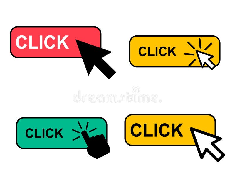 Set of Click Here Web Button, Internet Flat Pointer Design, Press Link ...