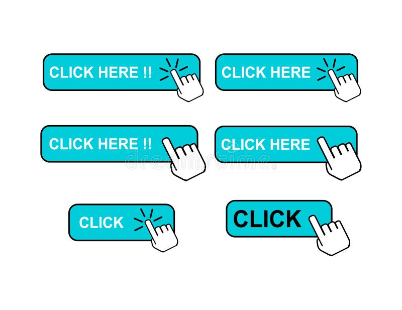Set of Click Here Web Button, Internet Flat Pointer Design, Press Link ...
