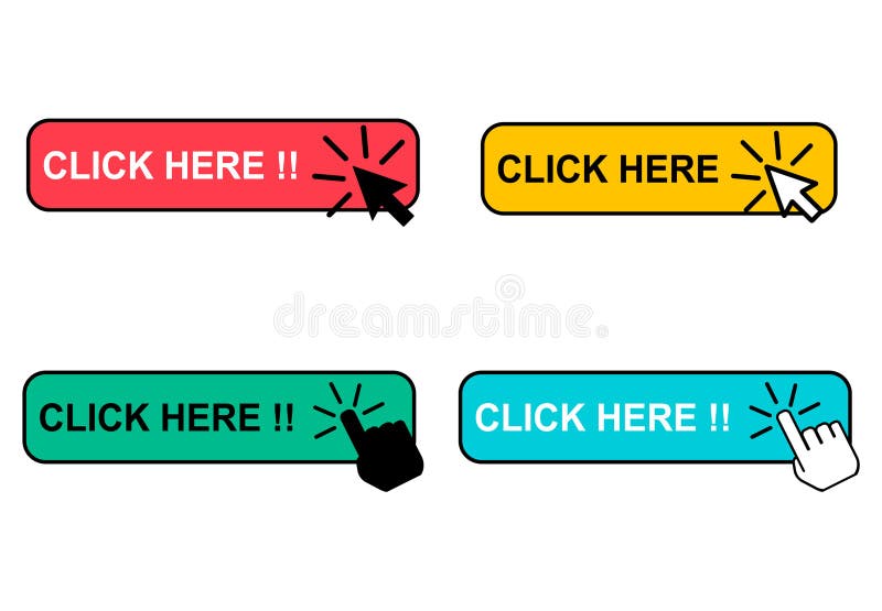 Set of Click Here Web Button, Internet Flat Pointer Design, Press Link ... Set of Click Here Web Button, Internet Flat Pointer Design, Press Link ...