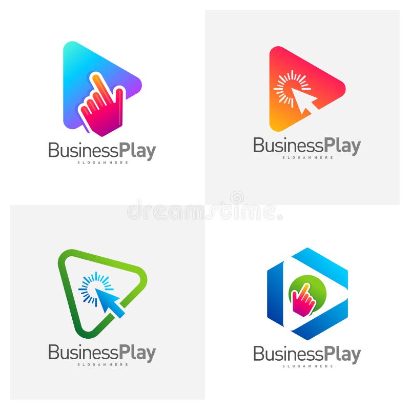 Set of Click Play Logo Design Vector Template, Icon Play Logo Concepts ...