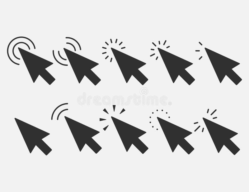 Set of Clicks Icon. Cursor Sign. Clicking Arrow, Mouse Cursor Symbol Stock Vector - Illustration ...