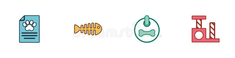 Set Clinical Record Pet, Fish Skeleton, Dog Collar and Cat Scratching ...