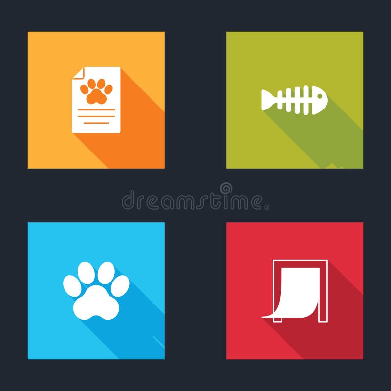 Set Clinical Record Pet, Fish Skeleton, Paw Print and Door for Icon ...