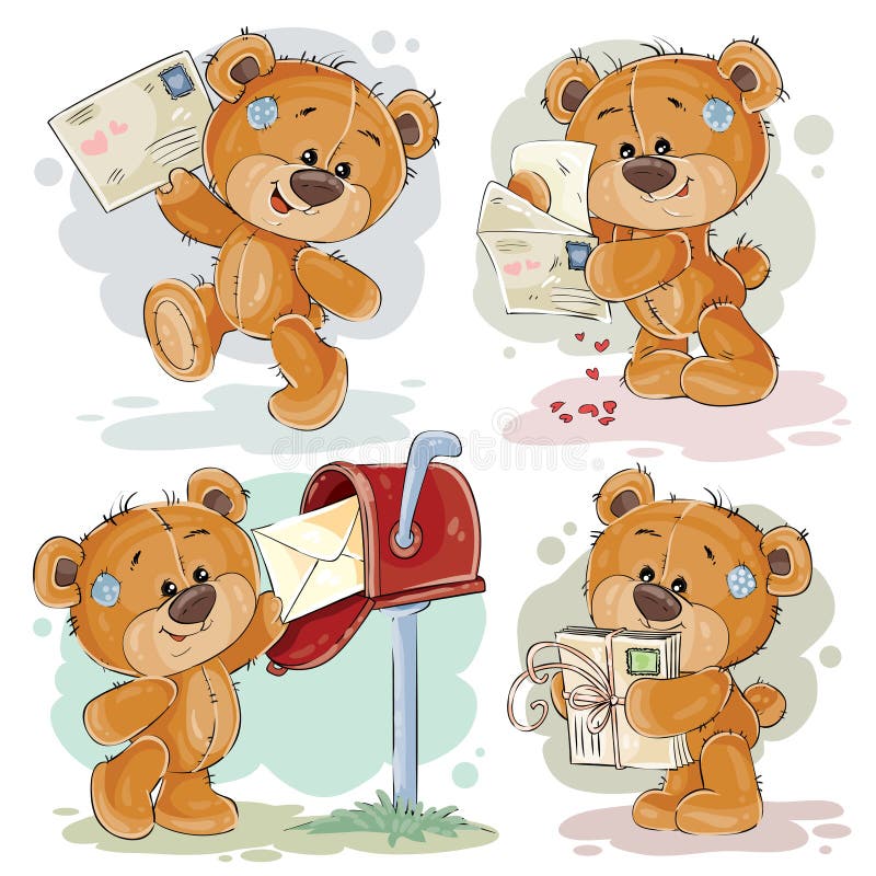 Set Clip Art Illustrations of Teddy Bear Gets and Sends Letters Stock ...