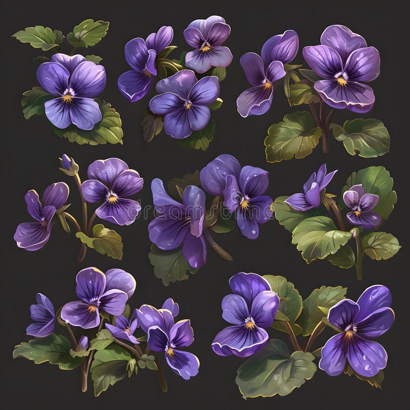 Set of cliparts of violets stock illustration. Illustration of floral ...