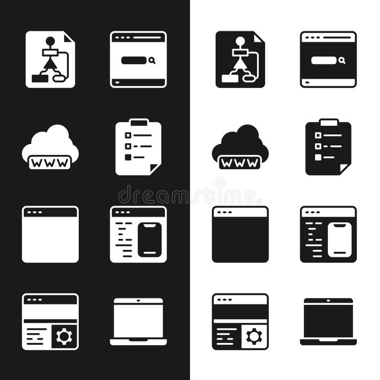 Set Clipboard with Checklist, Web Development, Flowchart, Search Engine, Browser Window ...