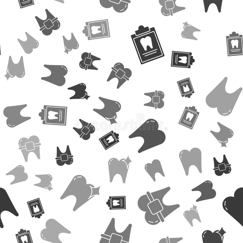 Set Clipboard with Dental Card, Teeth with Braces, Tooth and Tooth Whitening Concept on Seamless ...