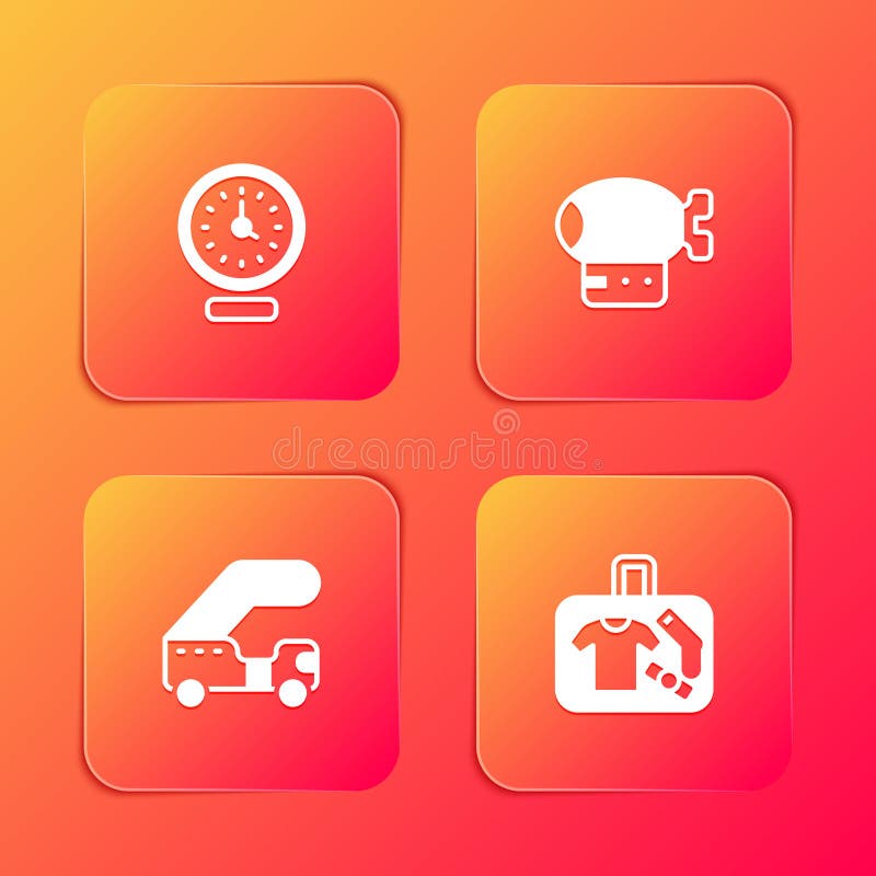 Set Clock, Airship, Passenger Ladder and Suitcase Icon. Vector Stock ... Set Clock, Airship, Passenger Ladder and Suitcase Icon. Vector Stock ...
