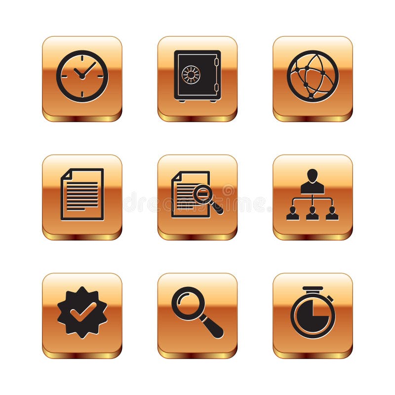Set Clock, Approved and Check Mark, Magnifying Glass, Document with ... Set Clock, Approved and Check Mark, Magnifying Glass, Document with ...