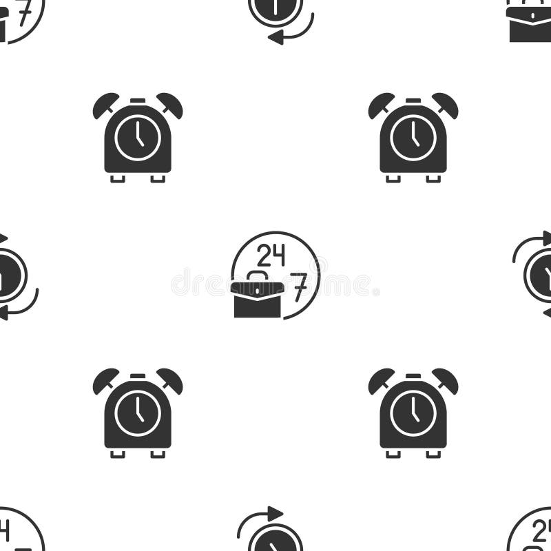 Set Clock with Arrow, always Busy and Alarm Clock on Seamless Pattern ...