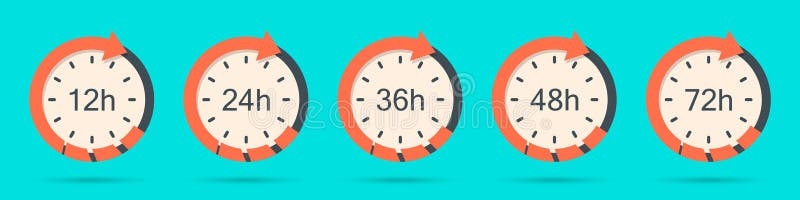 Set of Clock Arrow 12, 24, 36, 48, 72 Hours in a Flat Design Stock ...