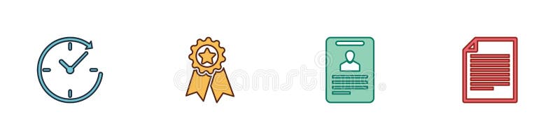 Set Clock with Arrow, Medal Star, Identification Badge and Document ...