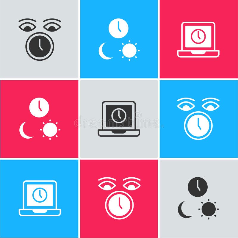 Set Clock, Day and Night with Time and Laptop Icon. Vector Stock Vector ...