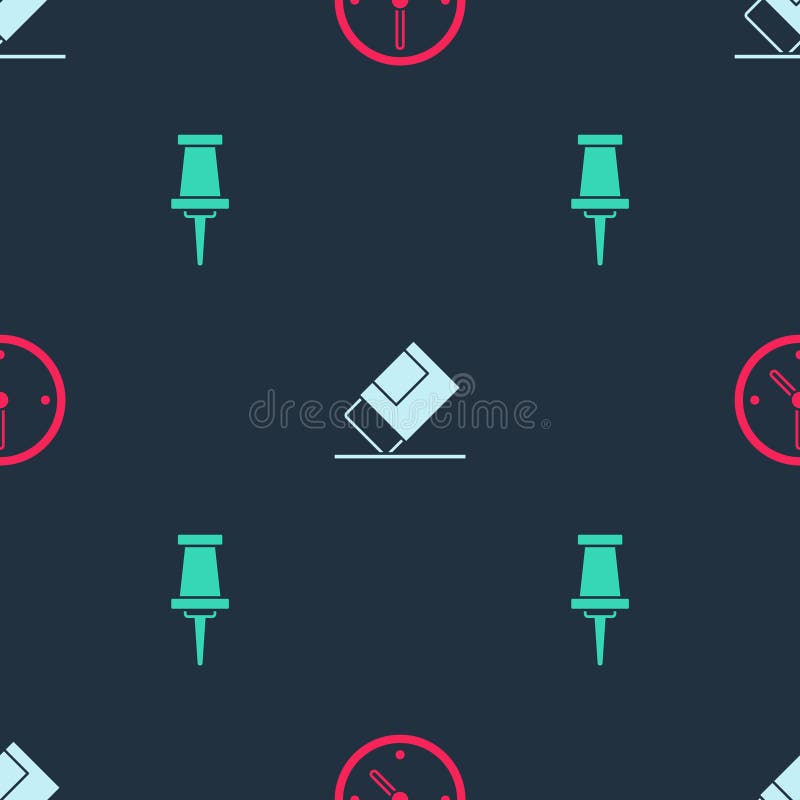 Set Clock, Eraser or Rubber and Push Pin on Seamless Pattern. Vector ...