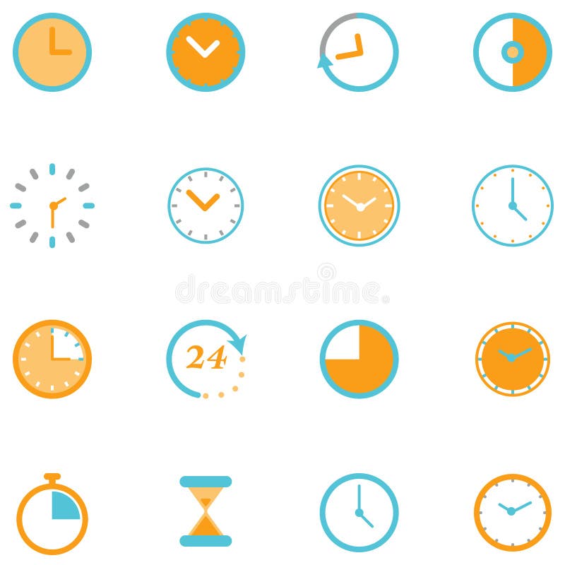 Set of Clock Flat Icon. Perfect Circle Timer Symbol 640x640x Pixels ...