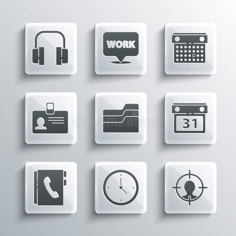 Set Clock, Head Hunting Concept, Calendar, Document Folder, Address Book, Identification Badge ...