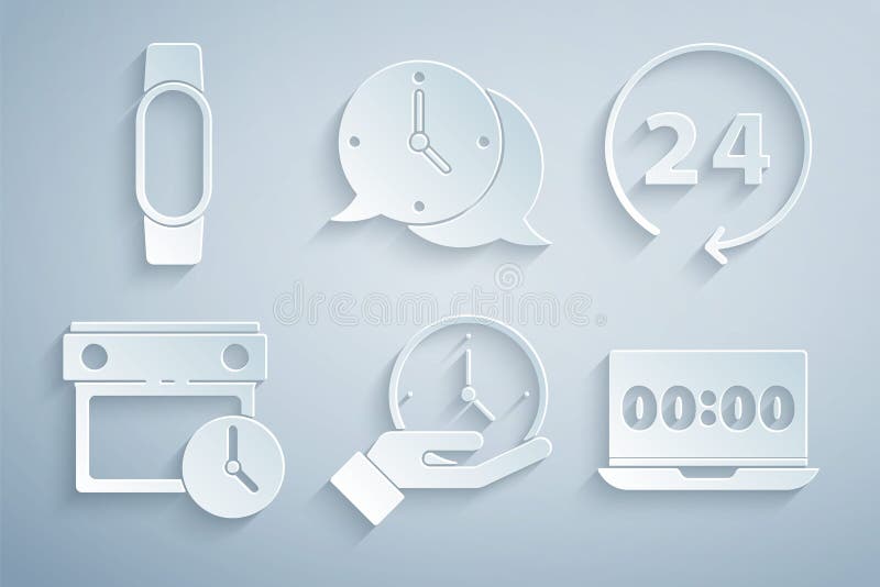 Set Clock, 24 Hours, Calendar and Clock, on Laptop, Speech Bubble and ...