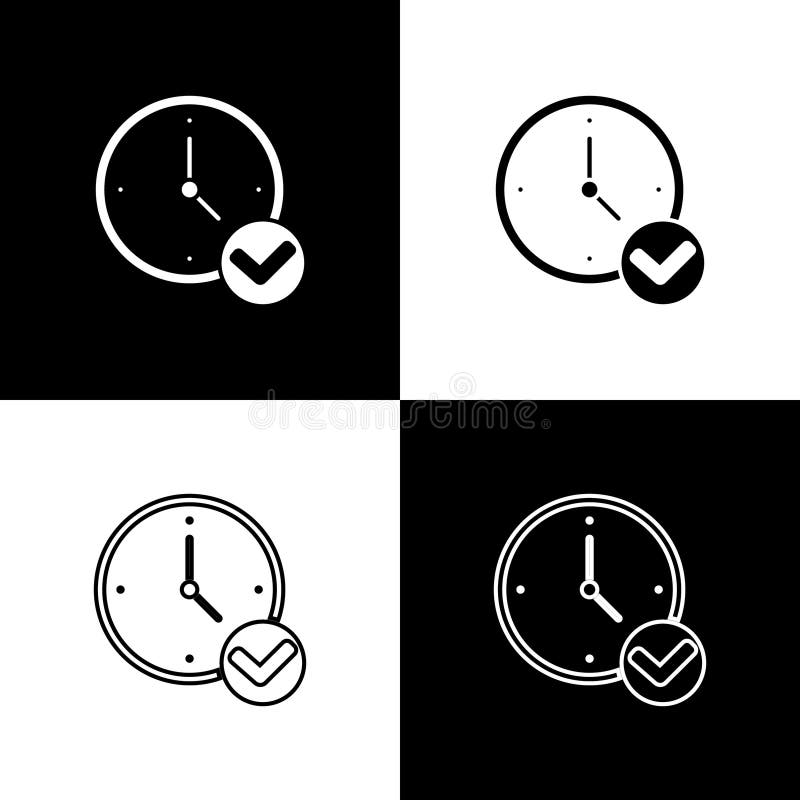 Set Clock Icon Isolated on Black and White Background. Time Symbol ...