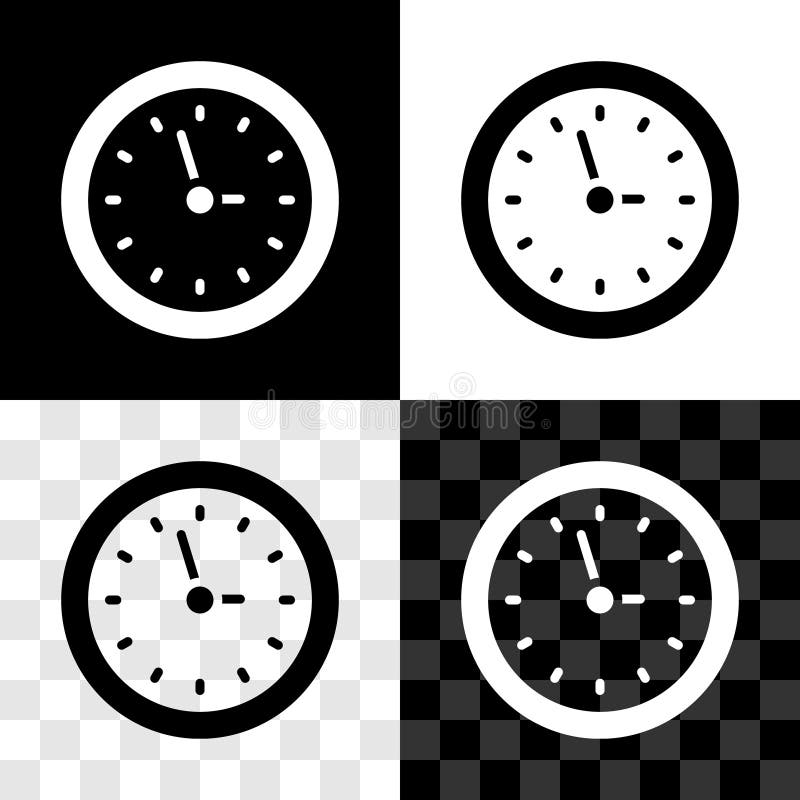 Set Clock Icon Isolated on Black and White, Transparent Background ...