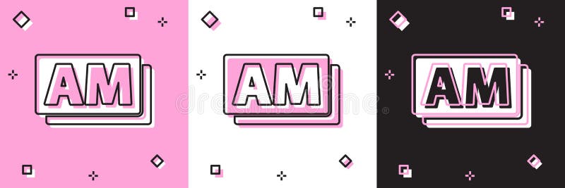 Set Clock am Icon Isolated on Pink and White, Black Background. Time ...