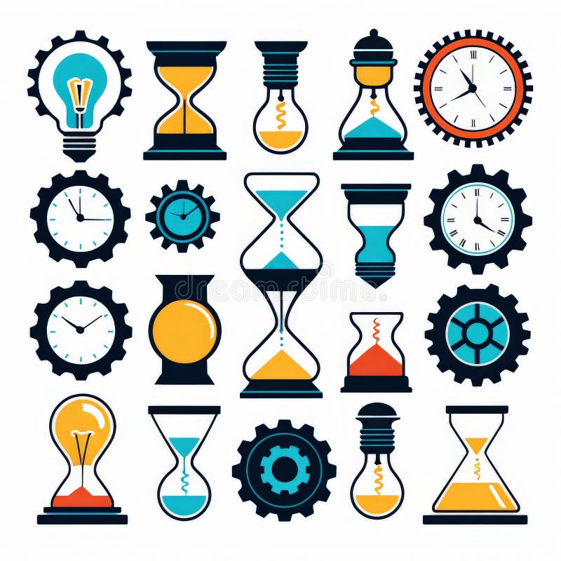 Set of Clock Icons in Flat Design Stock Illustration - Illustration of ...