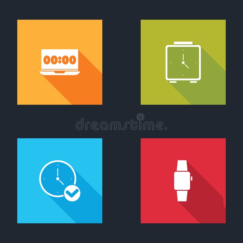 Set Clock on Laptop, Alarm Clock, and Smartwatch Icon. Vector Stock ...