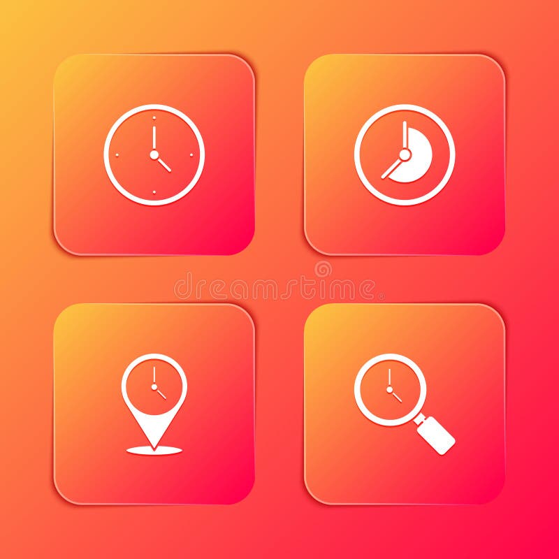 Set Clock, , Location with Clock and Magnifying Glass Icon. Vector ...
