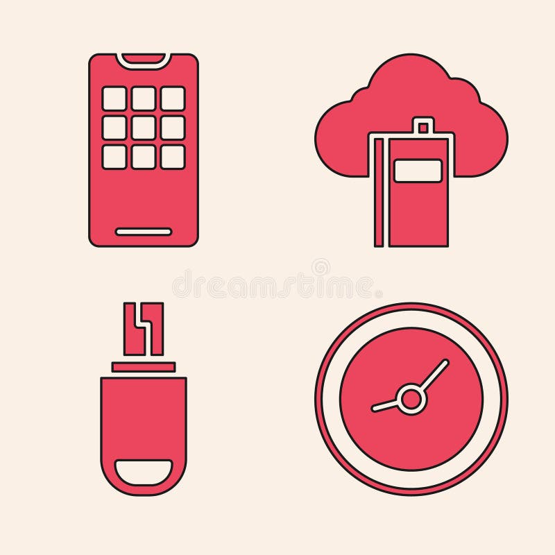 Set Clock, Mobile Phone, Cloud or Online Library and USB Flash Drive ...