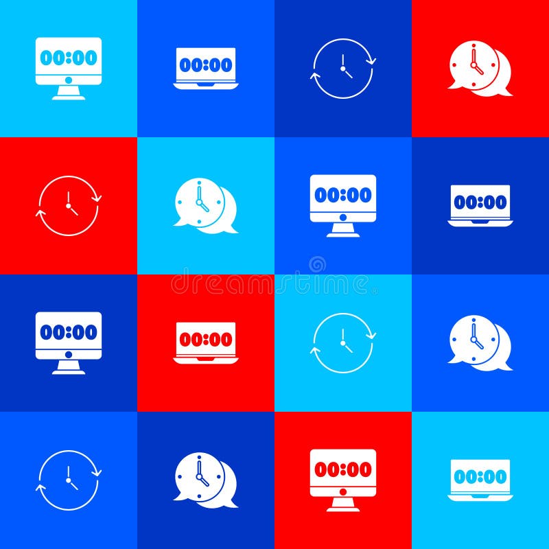Set Clock on Monitor, Laptop, and Speech Bubble Icon. Vector Stock ...