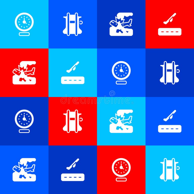 Set Clock, Parachute, Plane Crash and Takeoff Icon. Vector Stock Vector ...