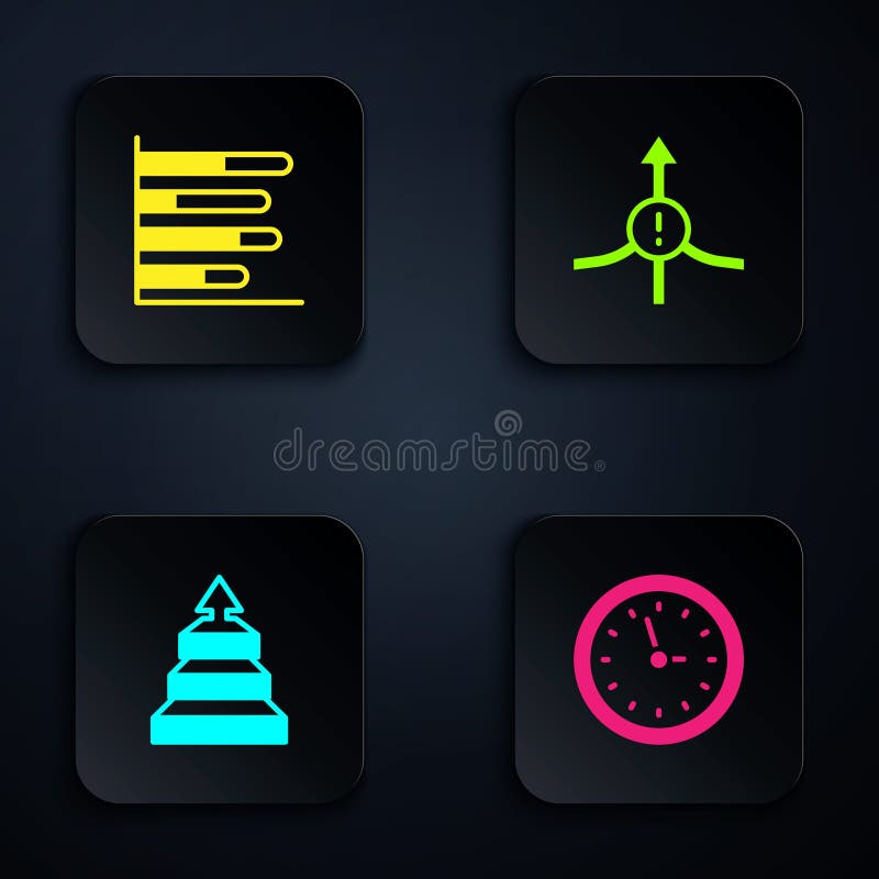 Set Clock, Pie Chart Infographic, Pyramid Infographics and Arrow. Black ...