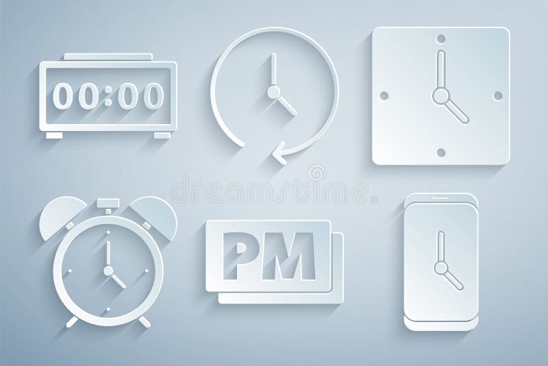 Set Clock PM, Alarm Clock, App Mobile, and Digital Alarm Icon. Vector ...