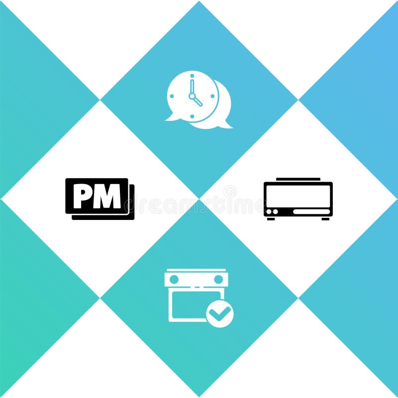 Set Clock PM, Calendar with Check Mark, Speech Bubble and Digital Alarm ...