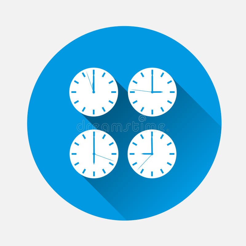 Set of Clock Showing Different Time on Blue Background. Flat Image ...