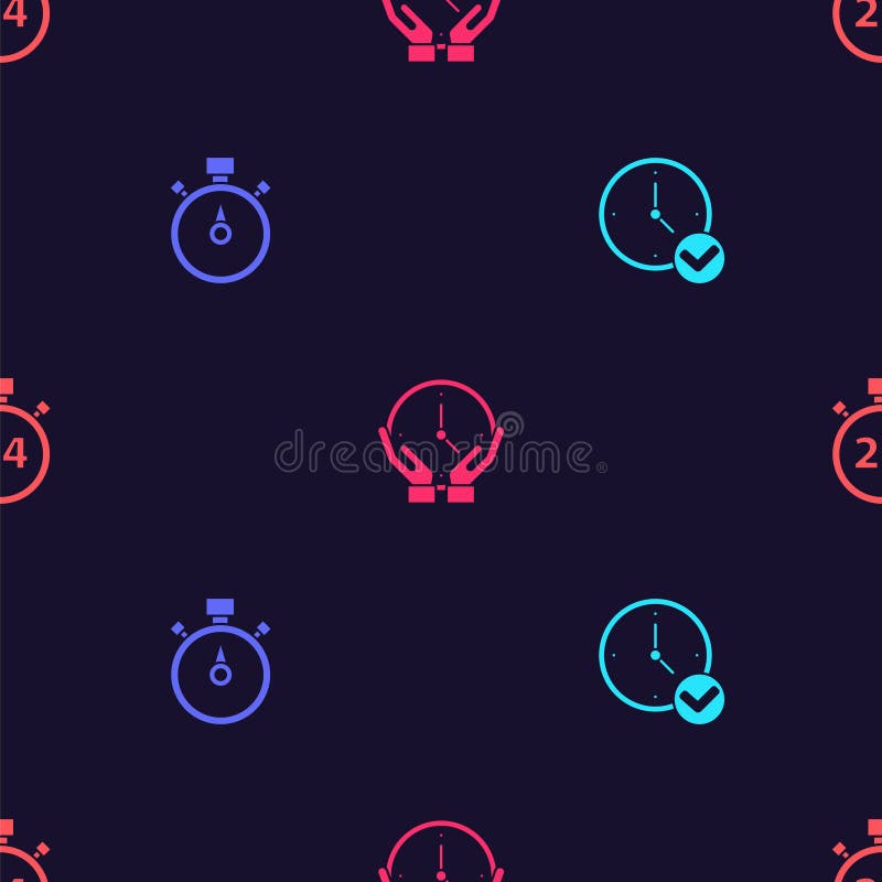 Set Clock, Stopwatch, and 24 Hours on Seamless Pattern. Vector Stock ...