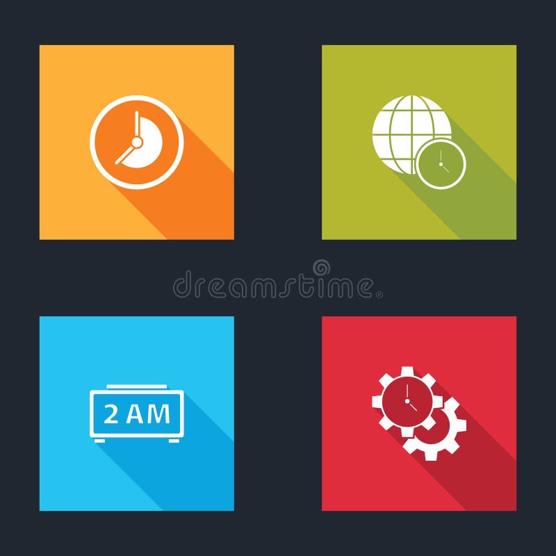 Set Clock, World Time, Digital Alarm Clock and Time Management Icon ...