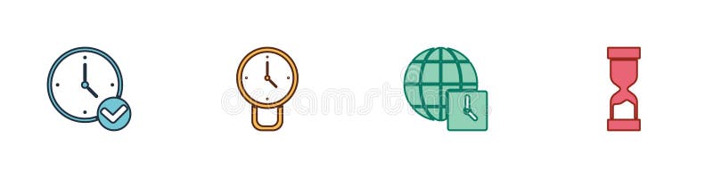 Set Clock, , World Time and Old Hourglass Icon. Vector Stock ...