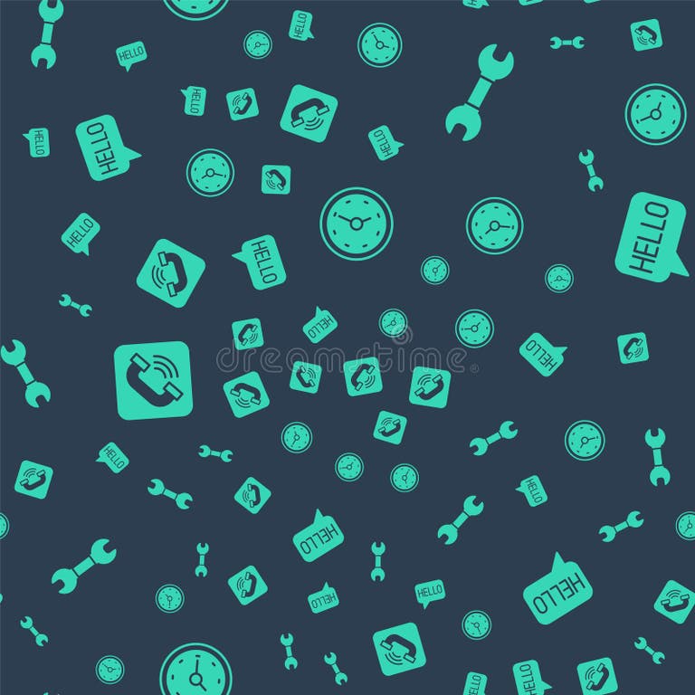 Set Clock, Wrench Spanner, Telephone Handset and Hello in Different ...