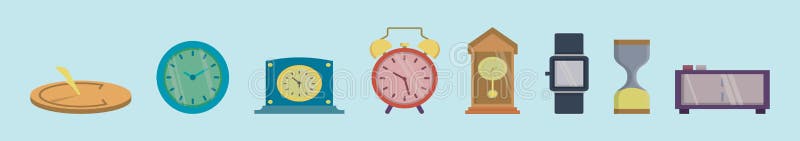 Set of Clocks Cartoon Icon Design Template with Various Models. Vector ...