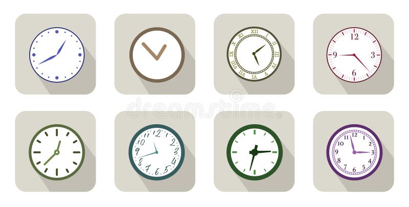 Set of Clocks in Flat Style. Accuracy and Punctuality Stock Vector ...