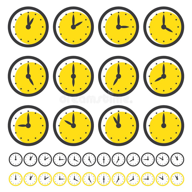 Set of Clocks Icons for Every Hour Isolated on White. Clocks with ...