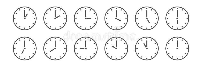 Set of Clocks Indicating the Time Every Hour. Vector Illustration for ...