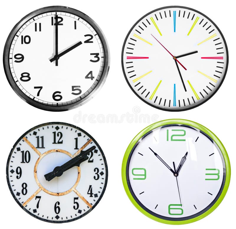 Set of 4 Clocks Isolated on White Stock Image - Image of minute, modern ...